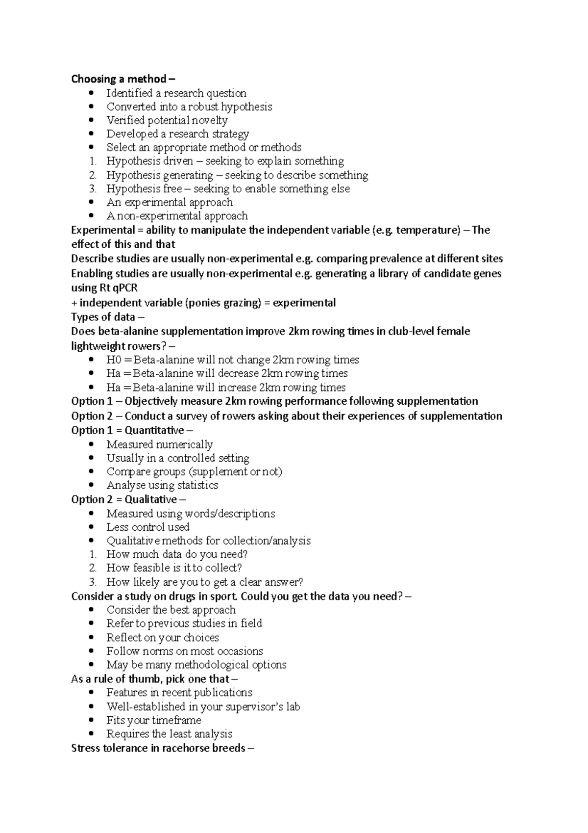Choosing a method - Lecture notes - Choosing a method – Identified a ...