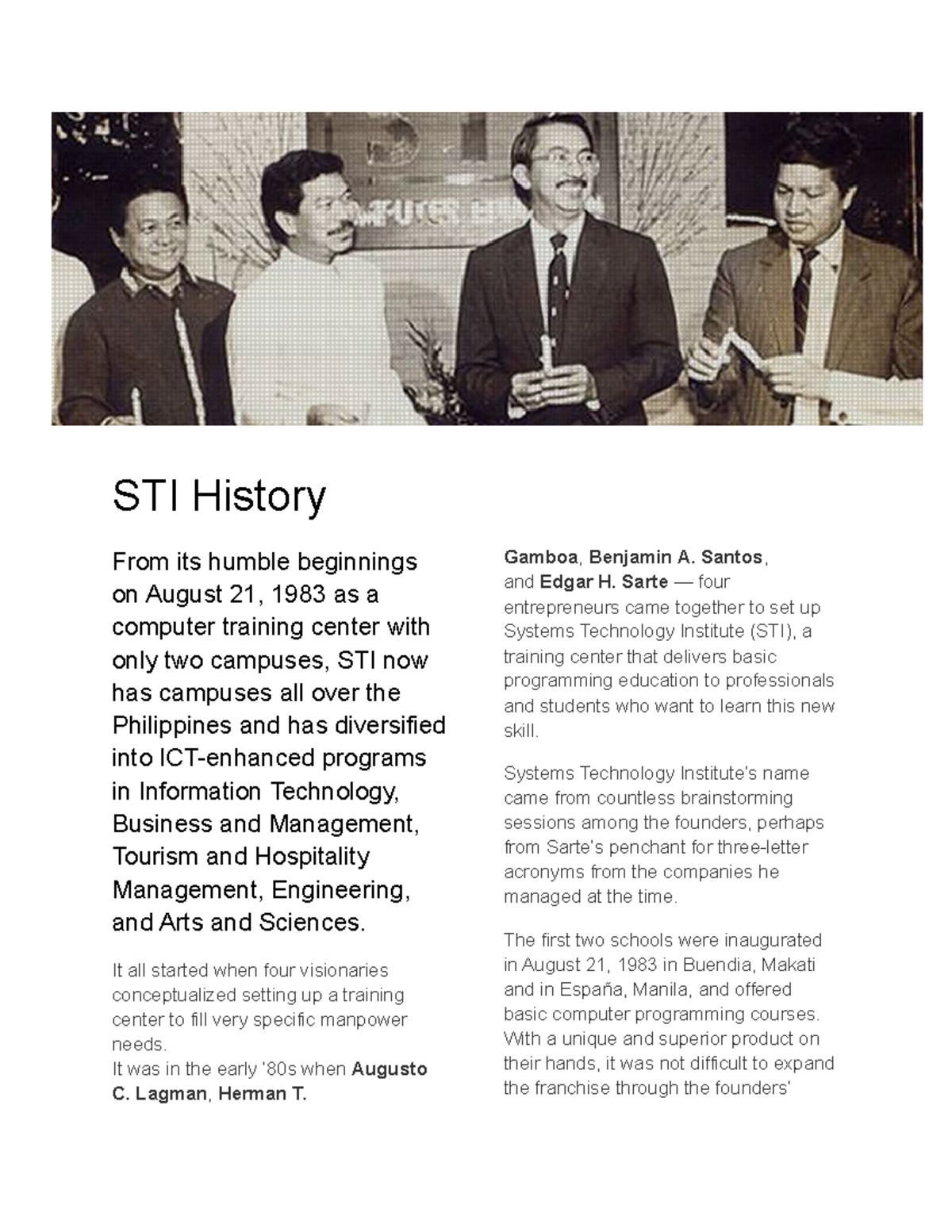 Lizardo Allysa Nica 2LE - STI History From its humble beginnings on ...