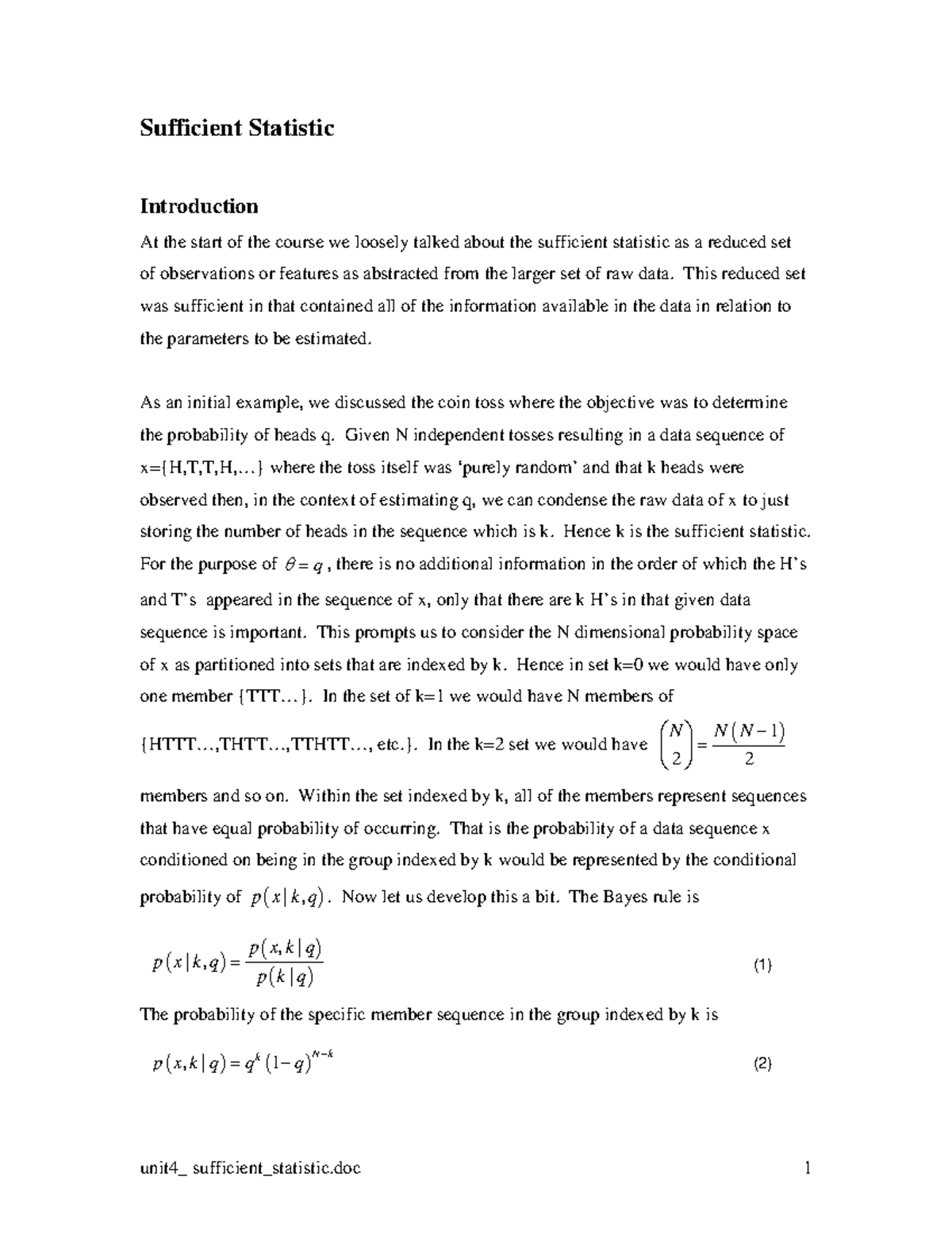 Lecture suffient statistic 2018 revised - Sufficient Statistic ####### Introduction At the start ...