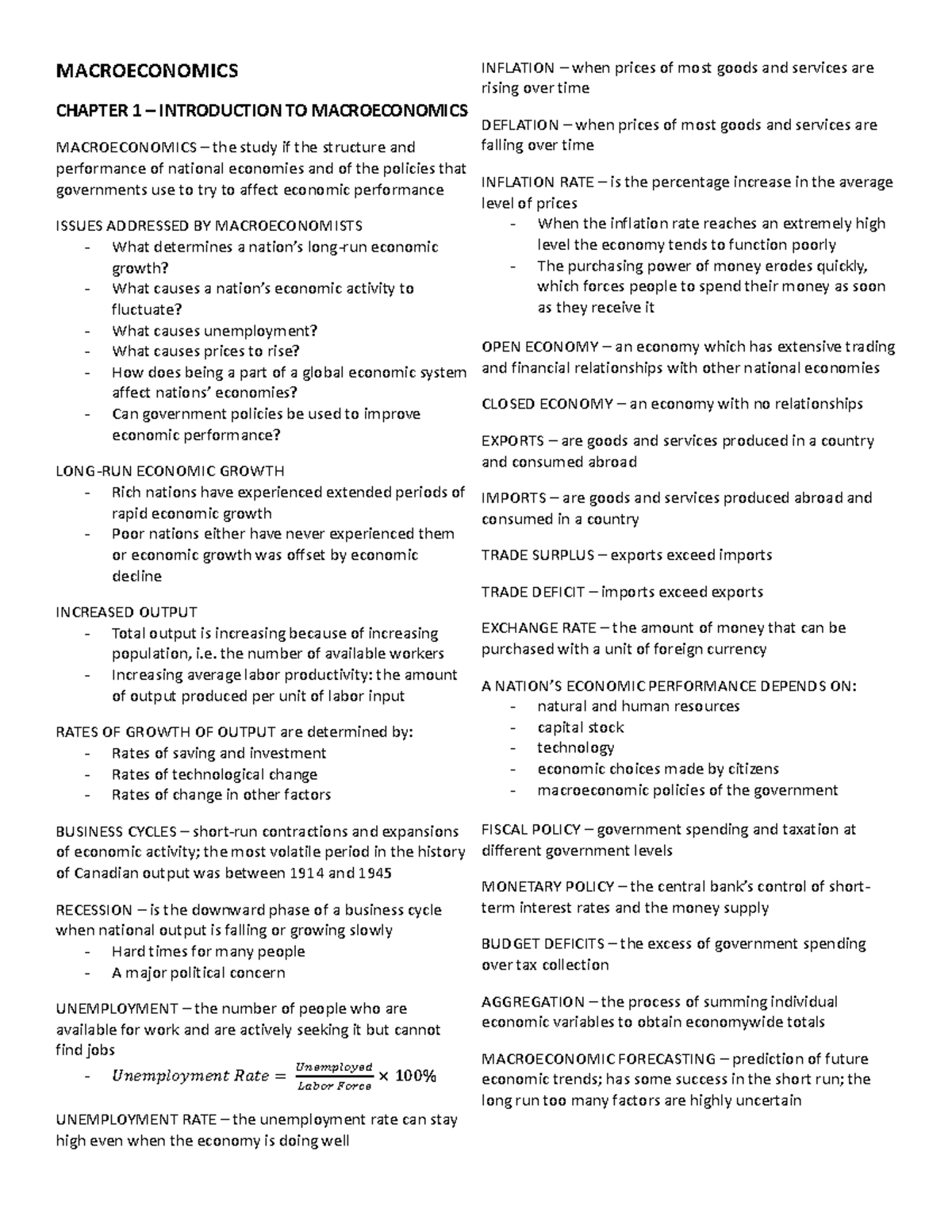 Macro Chapter 1 - 4 - MACROECONOMICS CHAPTER 1 – INTRODUCTION TO ...