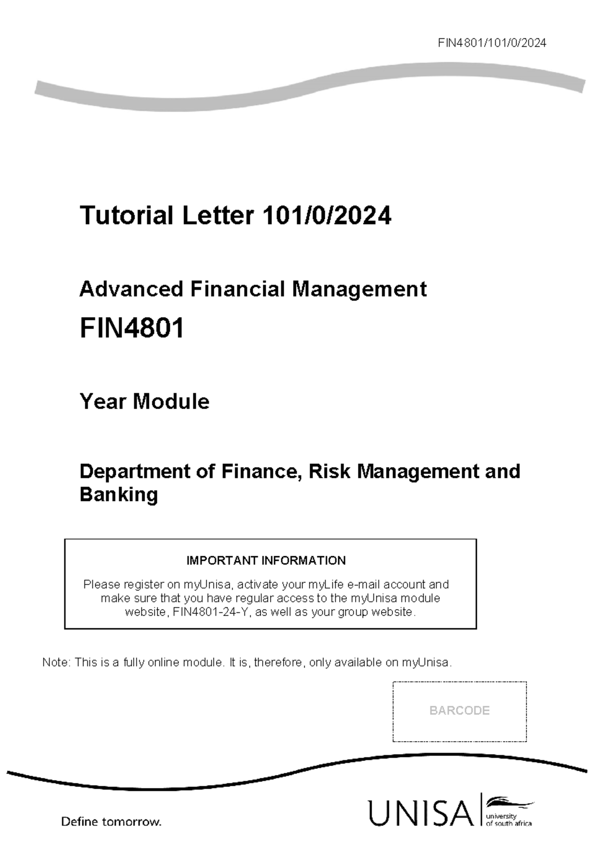 Tutorial letter - Advanced Financial Management - FIN4801/101/0 ...