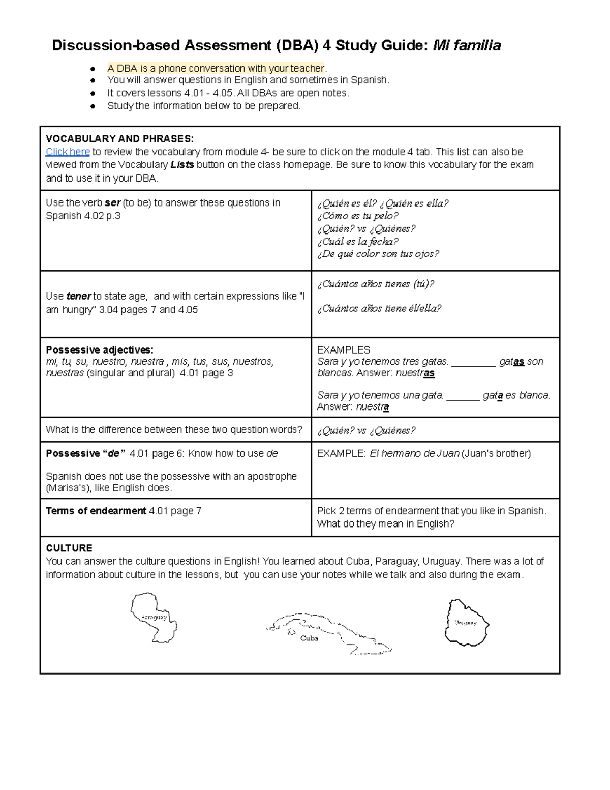 DBA 4 Study Guide Mi Familia - Discussion-based Assessment (DBA) 4 ...