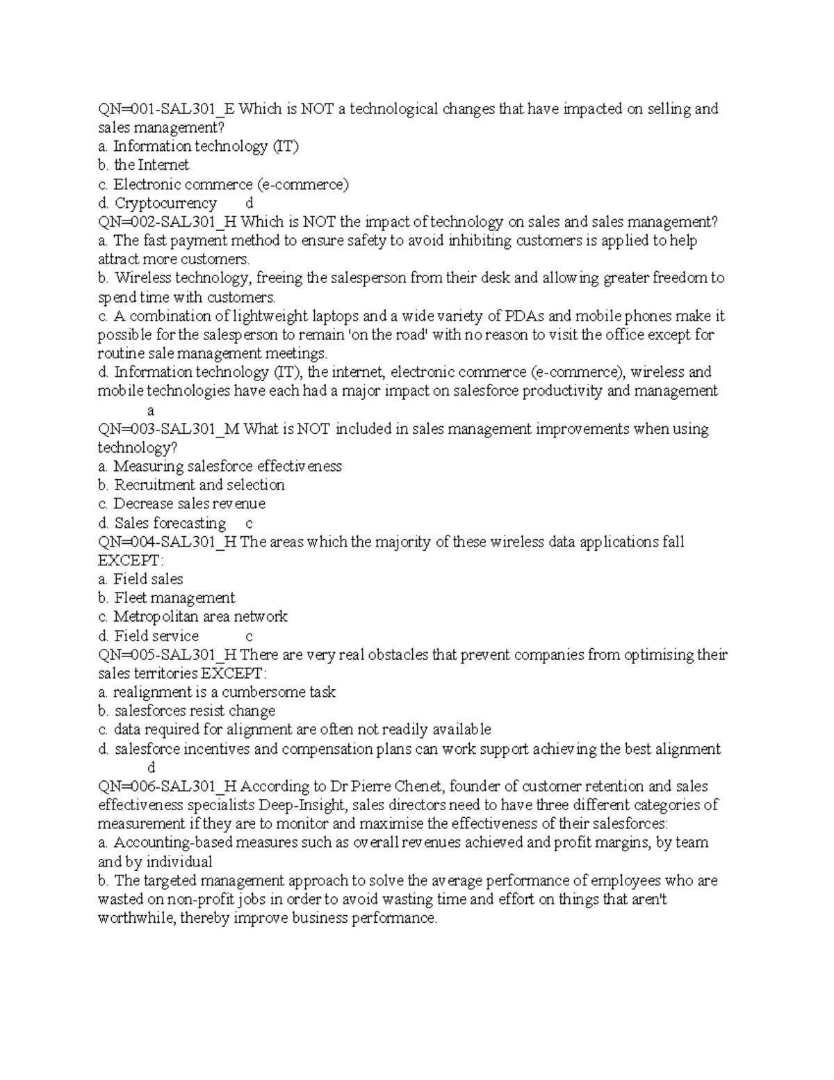 Key-SAL-2 - Key-SAL-2 Full Final exam kì spring 2022 - QN=001-SAL301_E ...