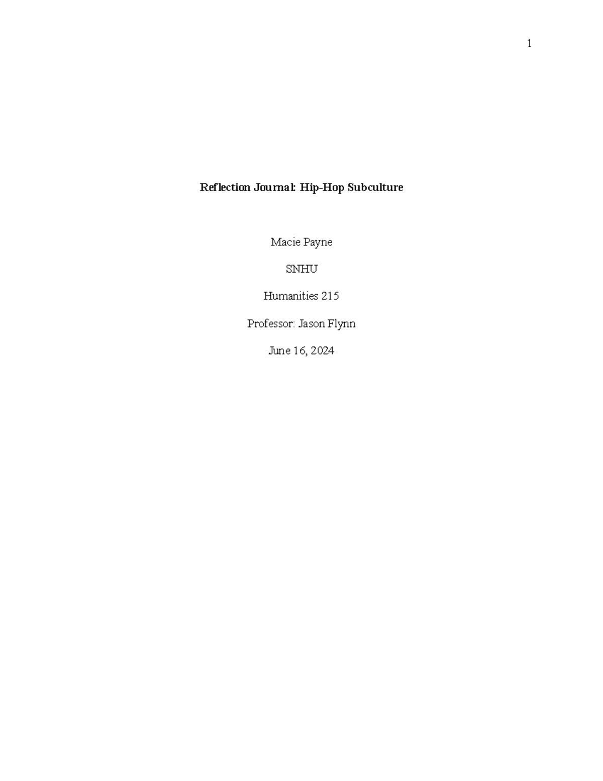 HUM 215 Journal - Hum 215 - Reflection Journal: Hip-Hop Subculture ...