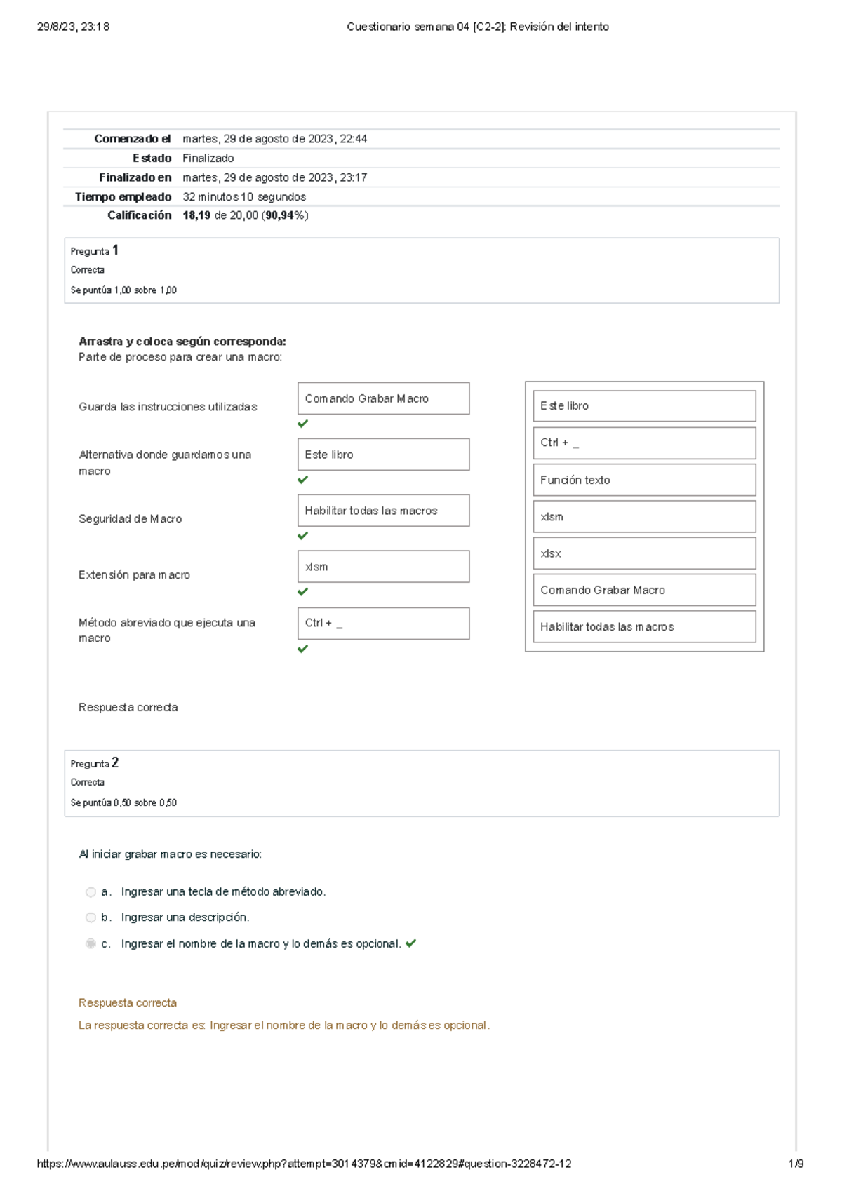 Cuestionario semana 04 [C2-2] Revisión del intento - Comenzado el ...