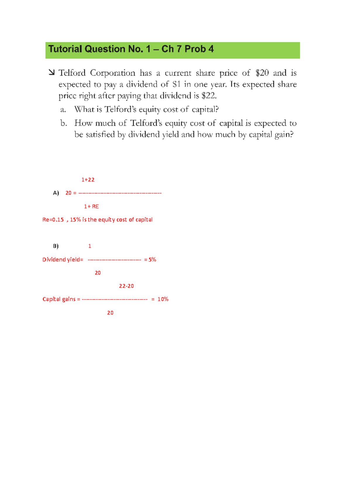 Tutorial Number 7 - FINA1221 - UWA - Studocu