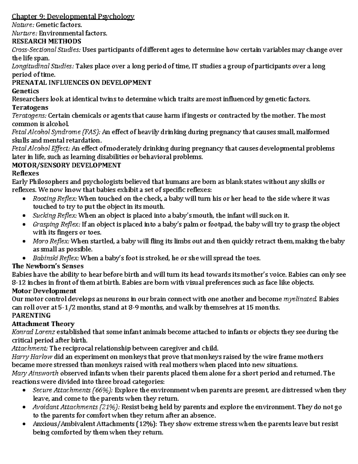 AP Psychology 22-22 - Chapter 9: Developmental Psychology Nature ...