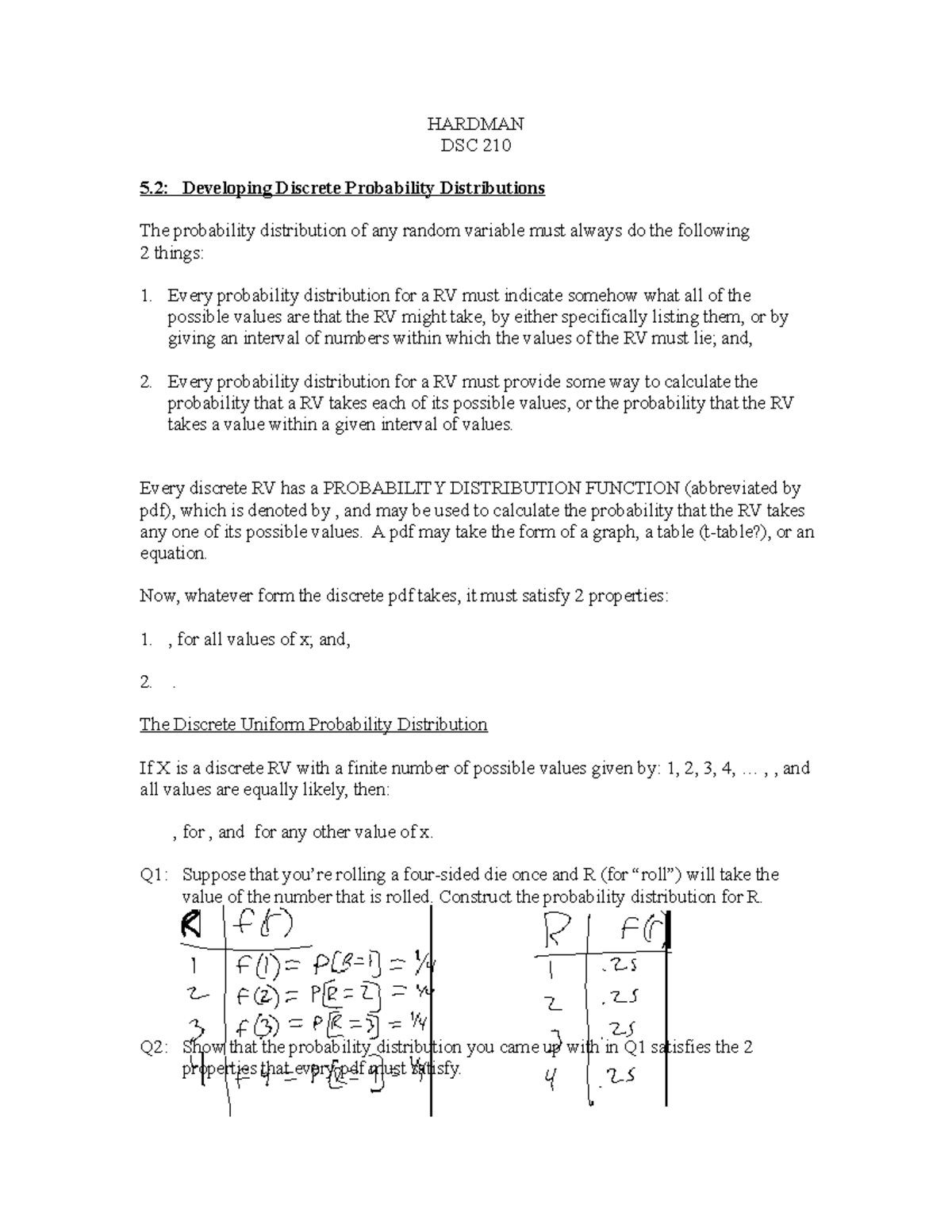 Chapter 5.2 notes - HARDMAN DSC 210 5: Developing Discrete Probability ...
