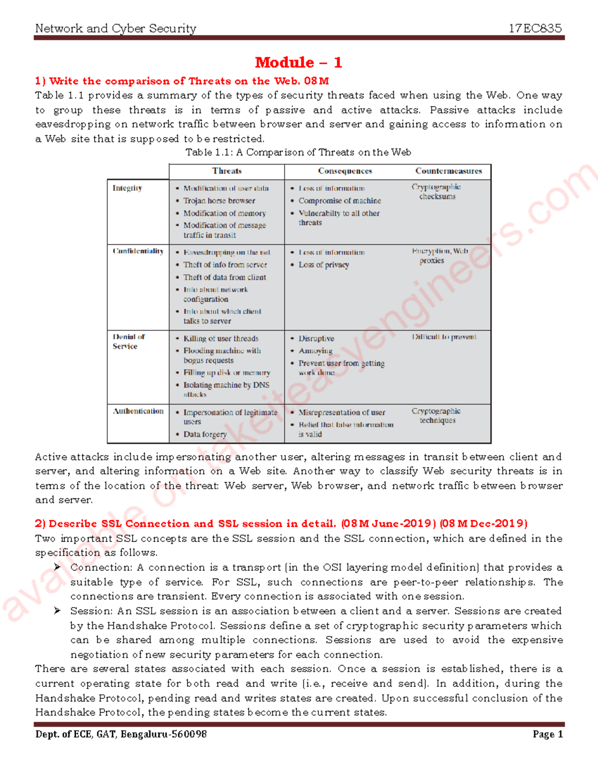 Network and cyber security imp notes - Module – 1 1) Write the ...