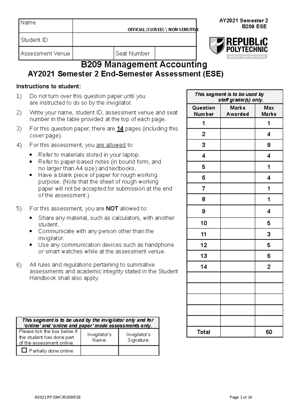B209 AY2021 Sem2 ESE - ggg - ©2021 RP/SMC/B209/ESE Page 1 of 14 AY2021 ...