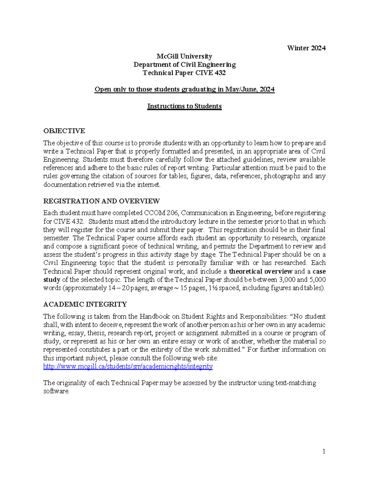 Technical Paper Instructions - . Winter 2024 McGill University ...