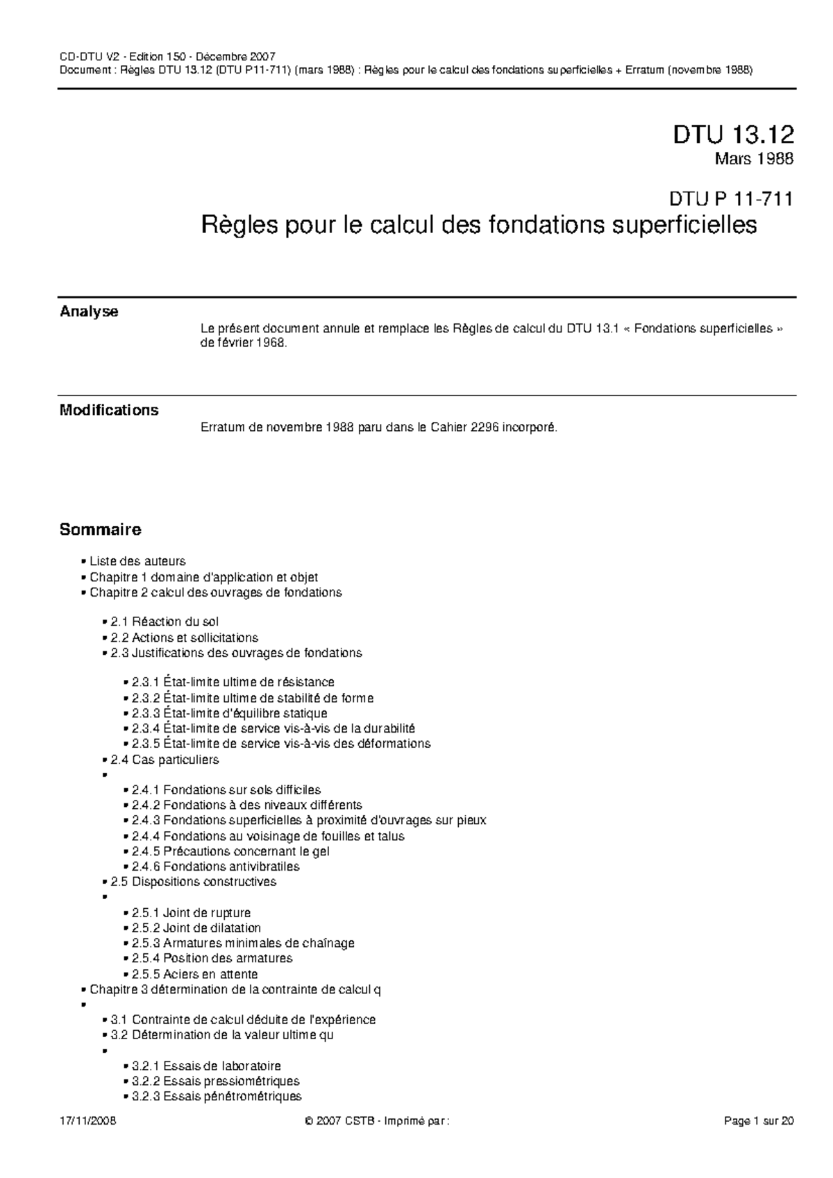 DTU 13 - Règles pour le calcul des fondations superficielles - Document : Règles DTU 13 (DTU ...