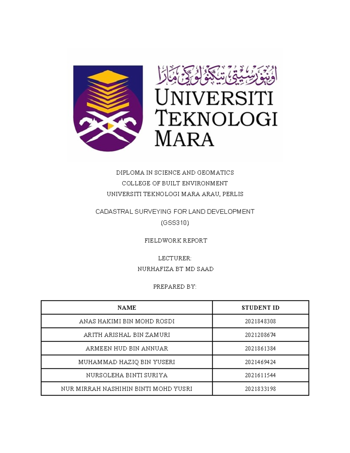 Assignment Report Fieldwork Report Assessment Diploma In Science