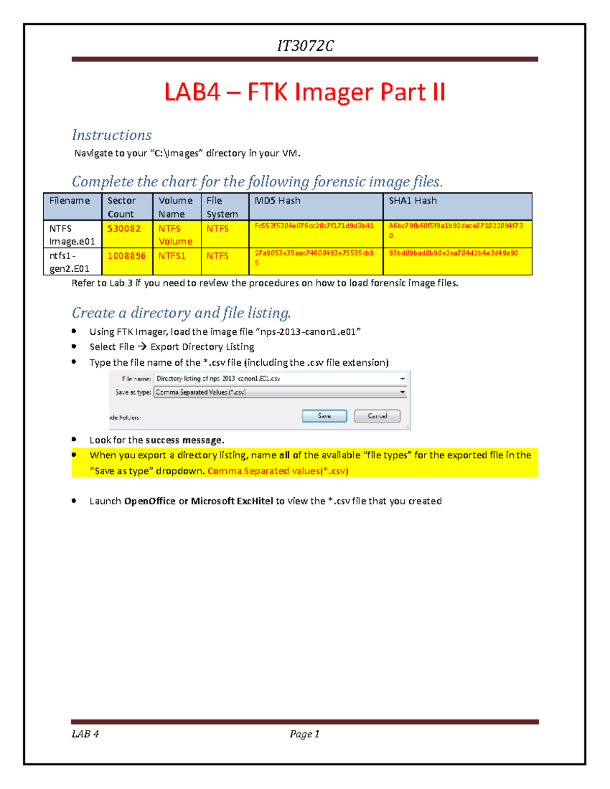 Bhatths Lab4 - Lab - LAB4 – FTK Imager Part II Instructions Navigate to your “C:\Images ...