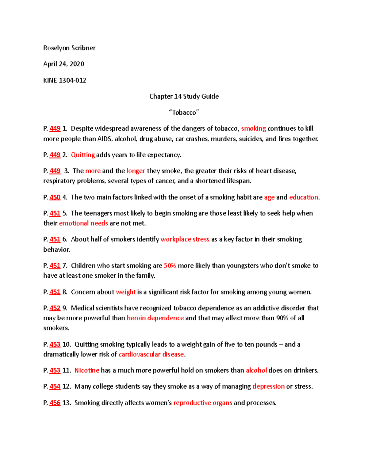 P&C Health - Chapter 14 Study Guide - Roselynn Scribner April 24, 2020 ...