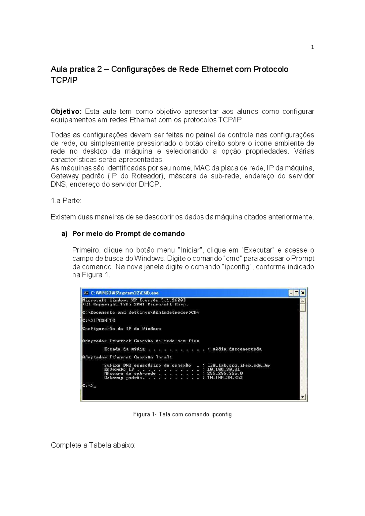 2.a Aula Prática Configurações de Rede Ethernet com Protocolo TCP IP ...