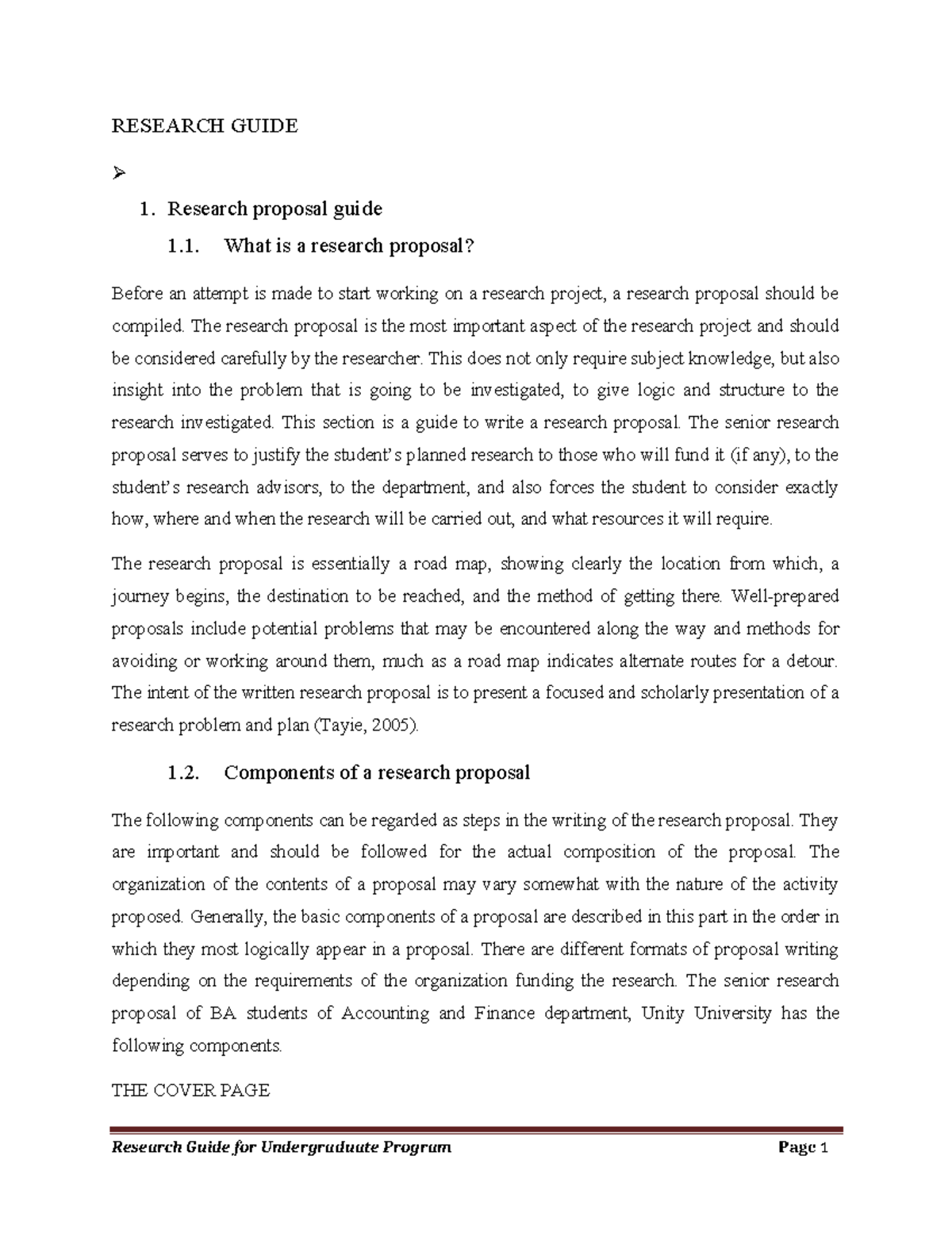 Research guide for BA STS - RESEARCH GUIDE 1. Research proposal guide 1 ...