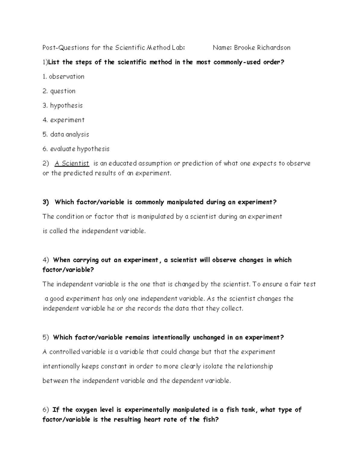 Scientific method- post lab questions ALKA- Seltzer finisheddddd - Post ...