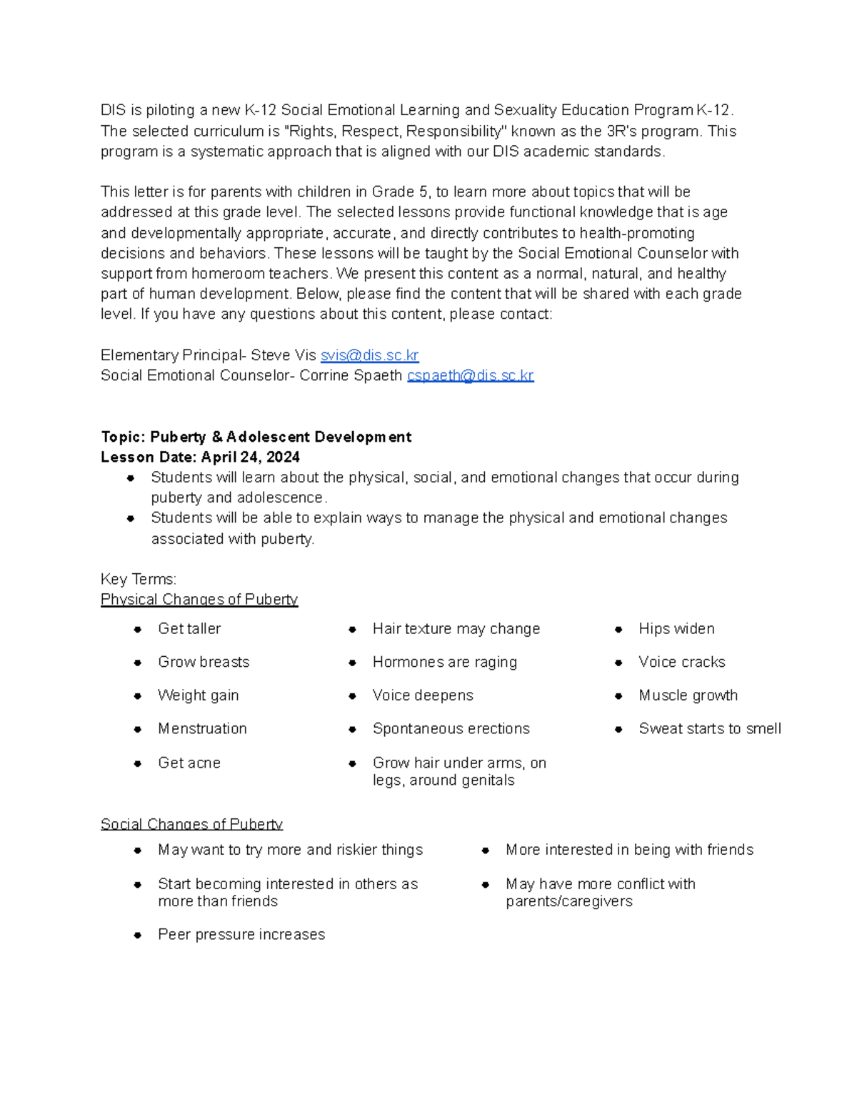 5th Grade Letter to Families - DIS is piloting a new K-12 Social ...