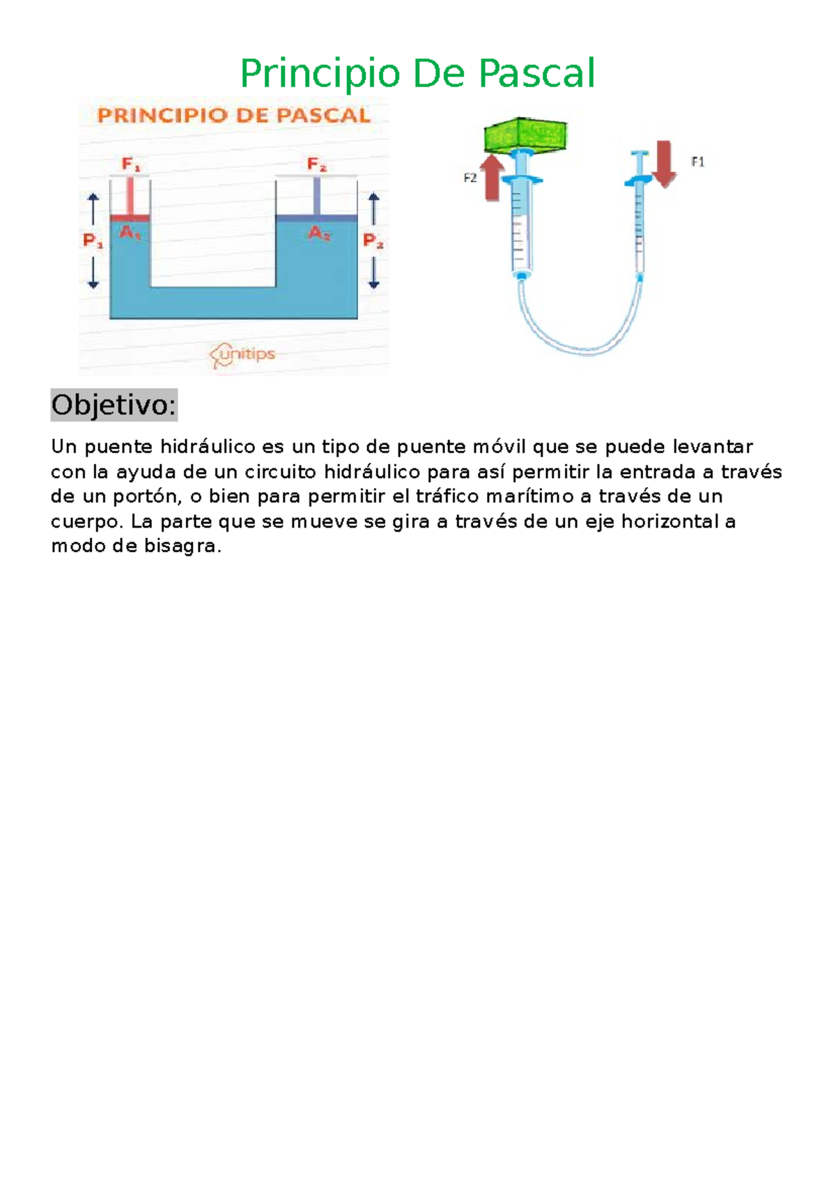 Principio De Pascal - Física I - Principio De Pascal Objetivo: Un puente hidráulico es un tipo ...