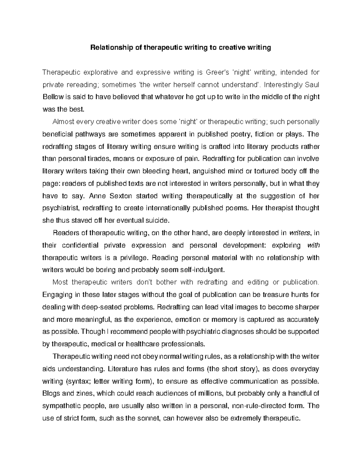 Relationship of therapeutic writing to creative writing - Interestingly ...