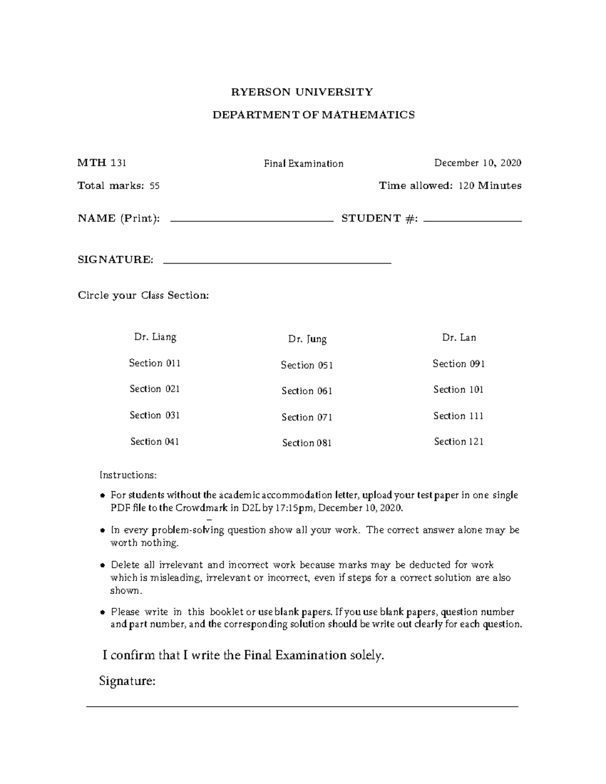 MTH131-FALL2020- Final - RYERSON UNIVERSITY DEPARTMENT OF MATHEMATICS ...