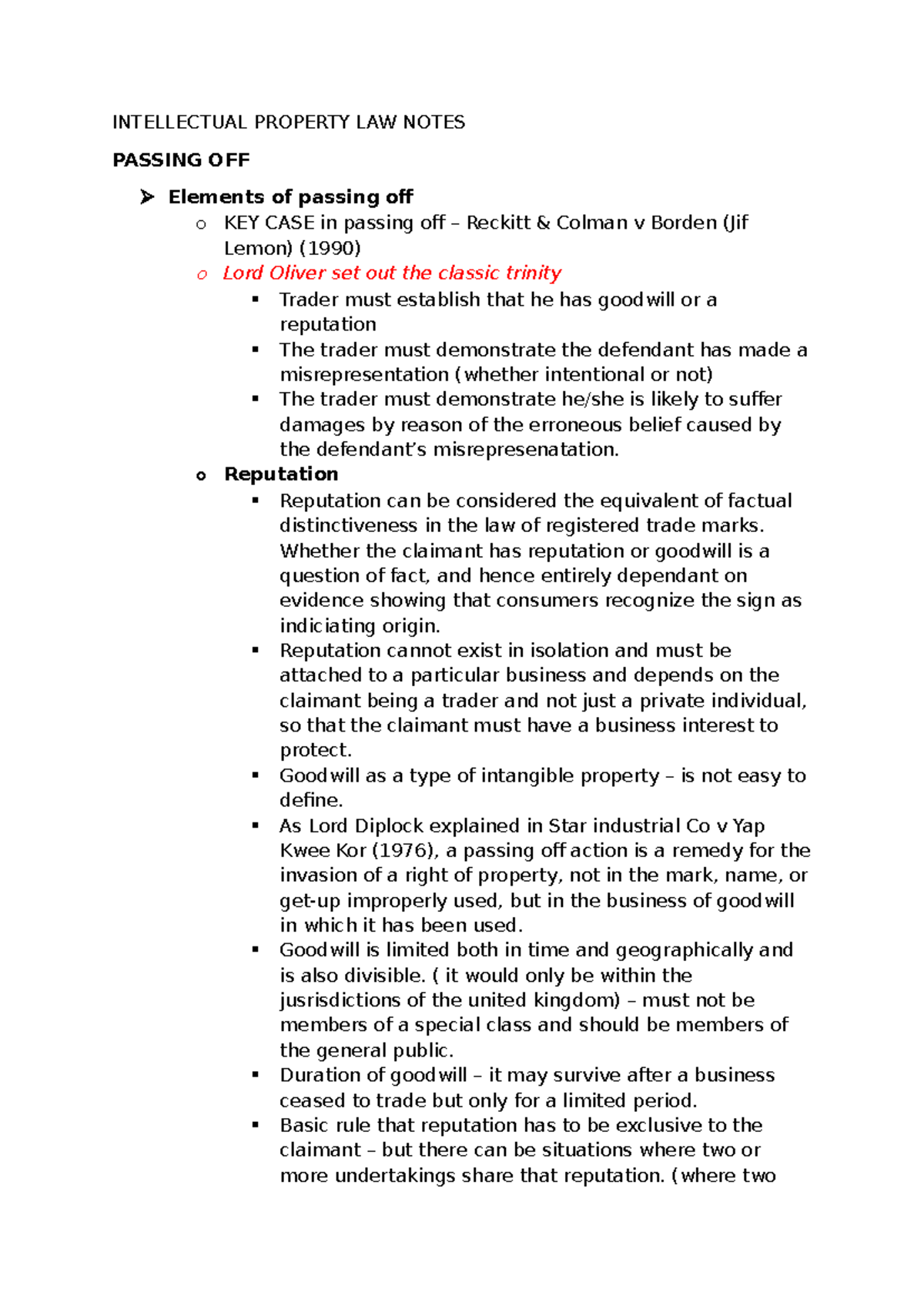 Intellectual Property LAW Notes - INTELLECTUAL PROPERTY LAW NOTES ...