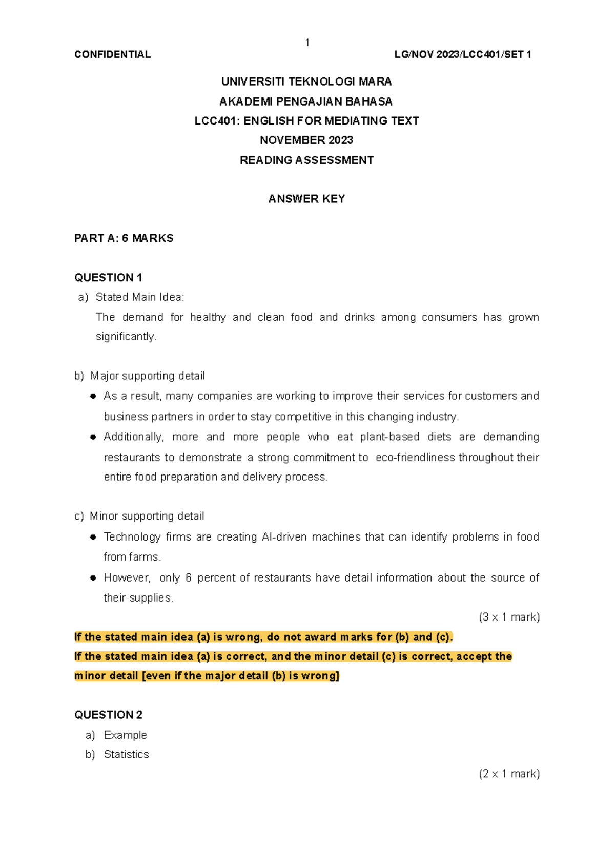 Answer key lcc - assignment for english - CONFIDENTIAL LG/NOV 2023 ...