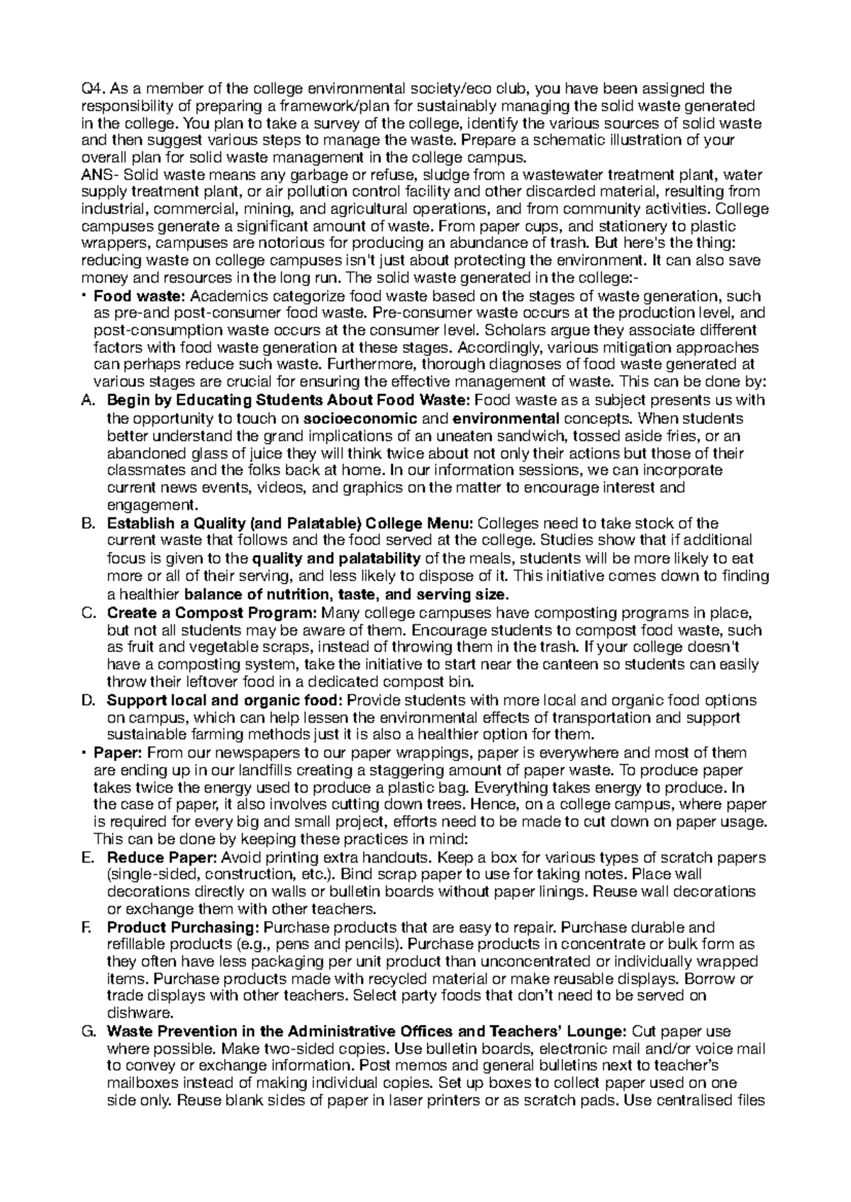 EVS Activity 4 - Q4. As a member of the college environmental society ...