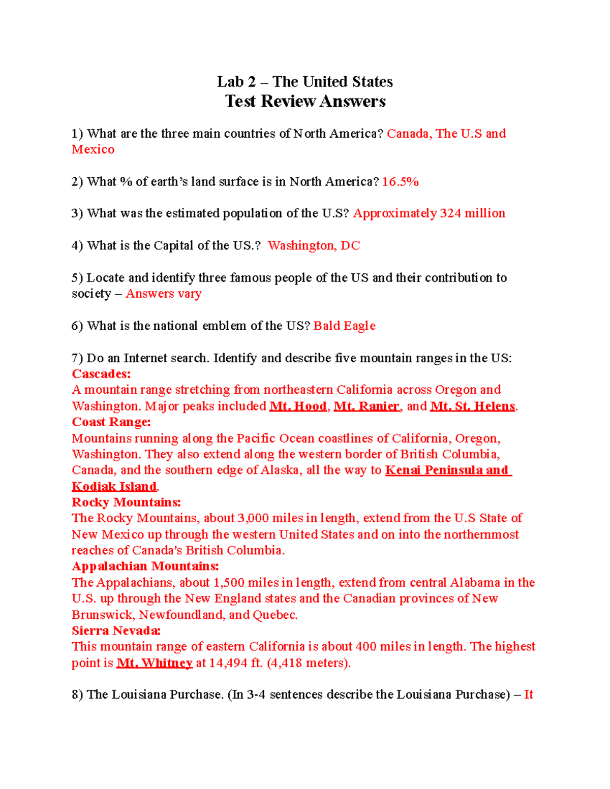 LAB 2 - THE United States - TEST Review 2021 - Lab 2 – The United ...