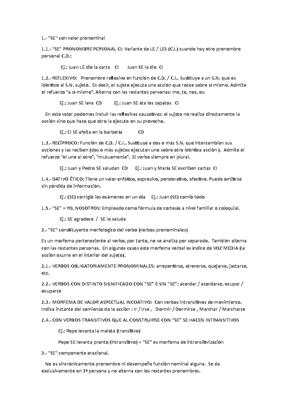 1 - Lengua - 1.- "SE" con valor pronominal 1.- "SE" PRONOMBRE PERSONAL ...