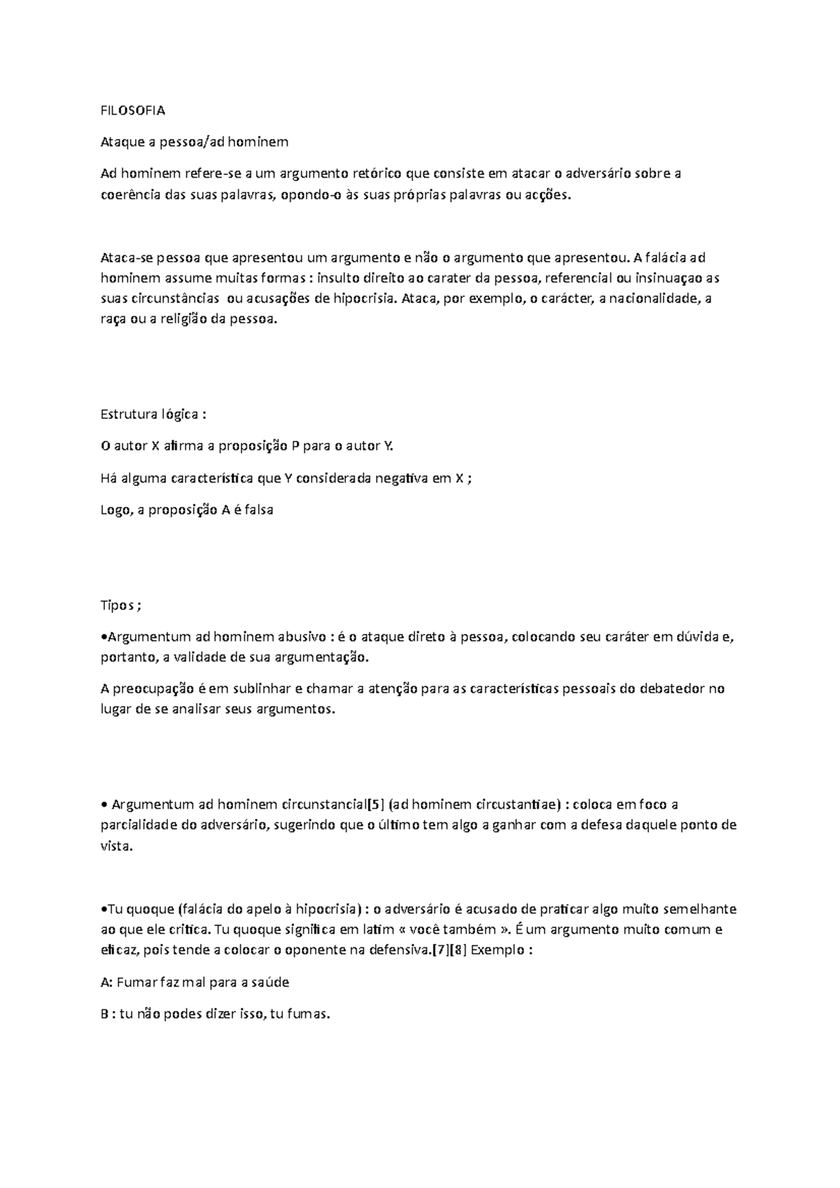 Filosofia - z nssj - FILOSOFIA Ataque a pessoa/ad hominem Ad hominem ...