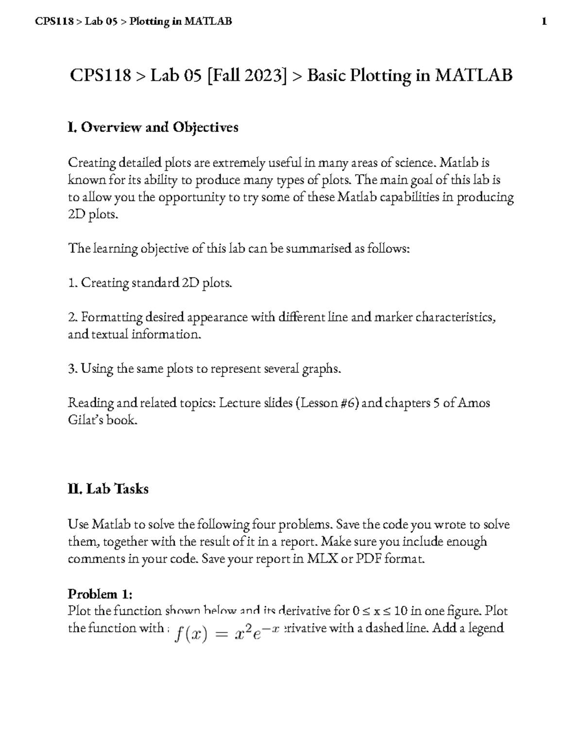 Affan Telek - F23 Lab05 Plotting - CPS118 > Lab 05 [Fall 2023] > Basic Plotting in MATLAB I ...