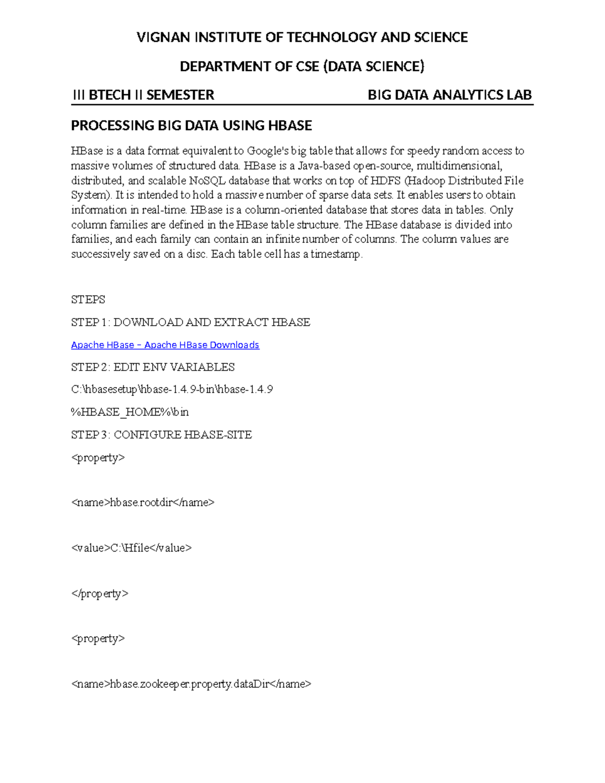 EXP 2 - R18 BIG DATA ANALYTICS LAB - VIGNAN INSTITUTE OF TECHNOLOGY AND SCIENCE DEPARTMENT OF ...