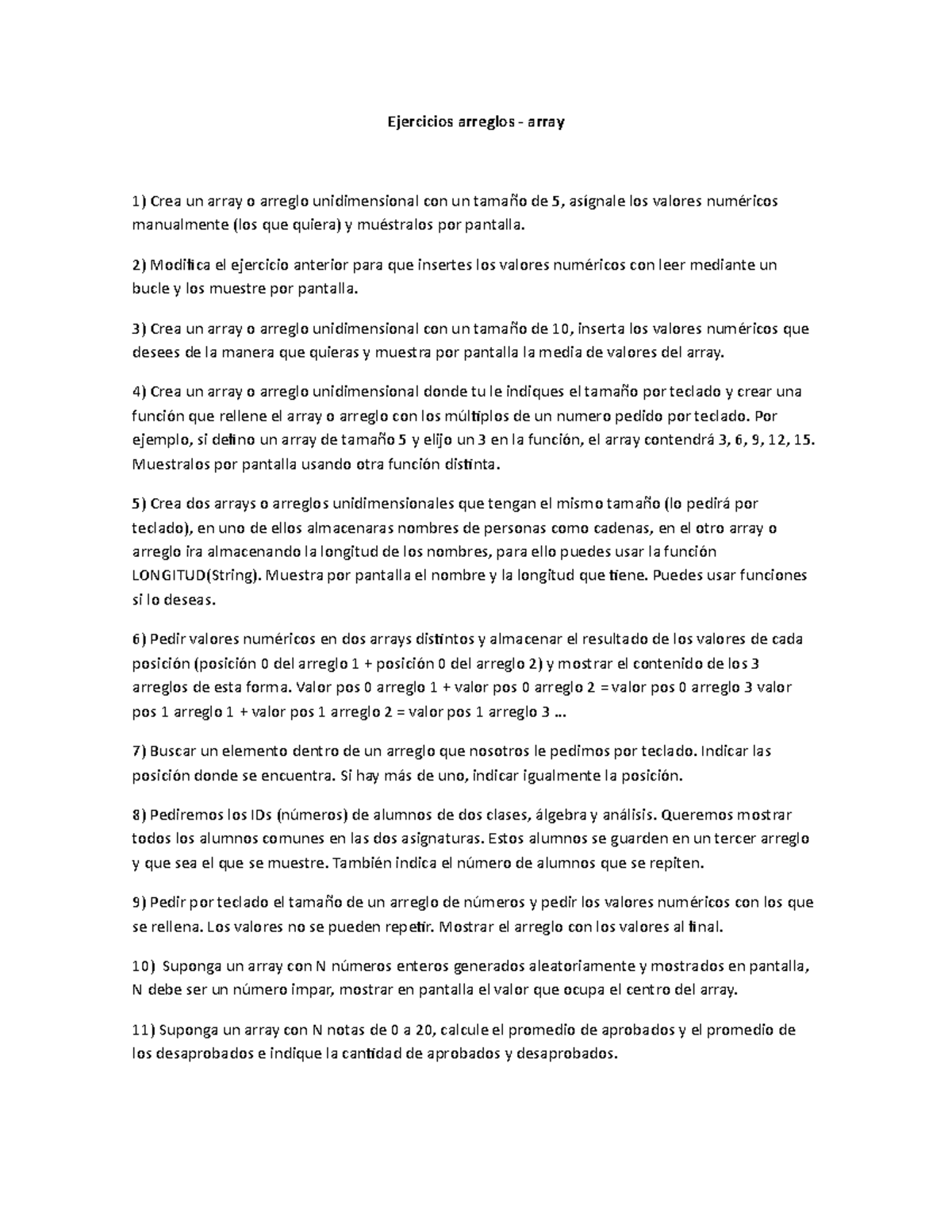 Ejercicios arreglos 1 dimension - Ejercicios arreglos - array Crea un ...