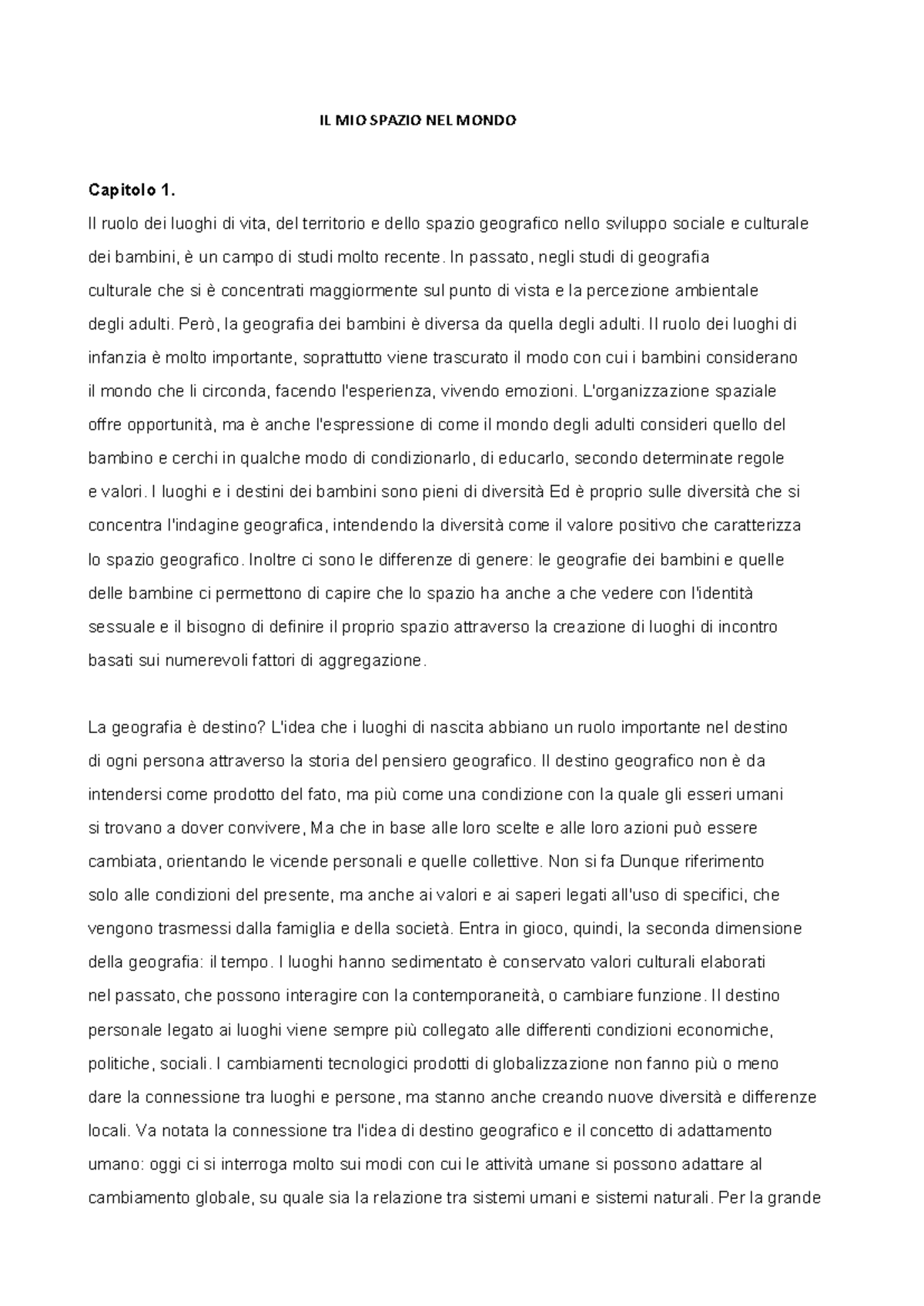 IL MIO Spazio NEL Mondo - IL MIO SPAZIO NEL MONDO Capitolo 1. Il ruolo ...