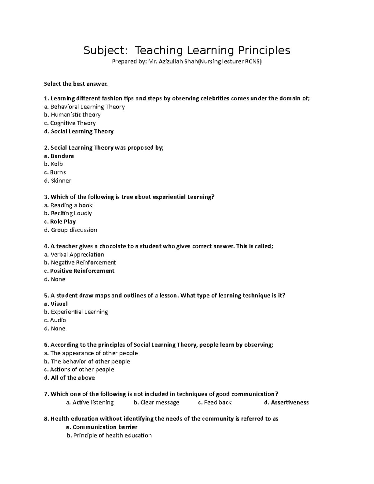 {04) Teaching Learning and Principles - English - SZABIST - Studocu