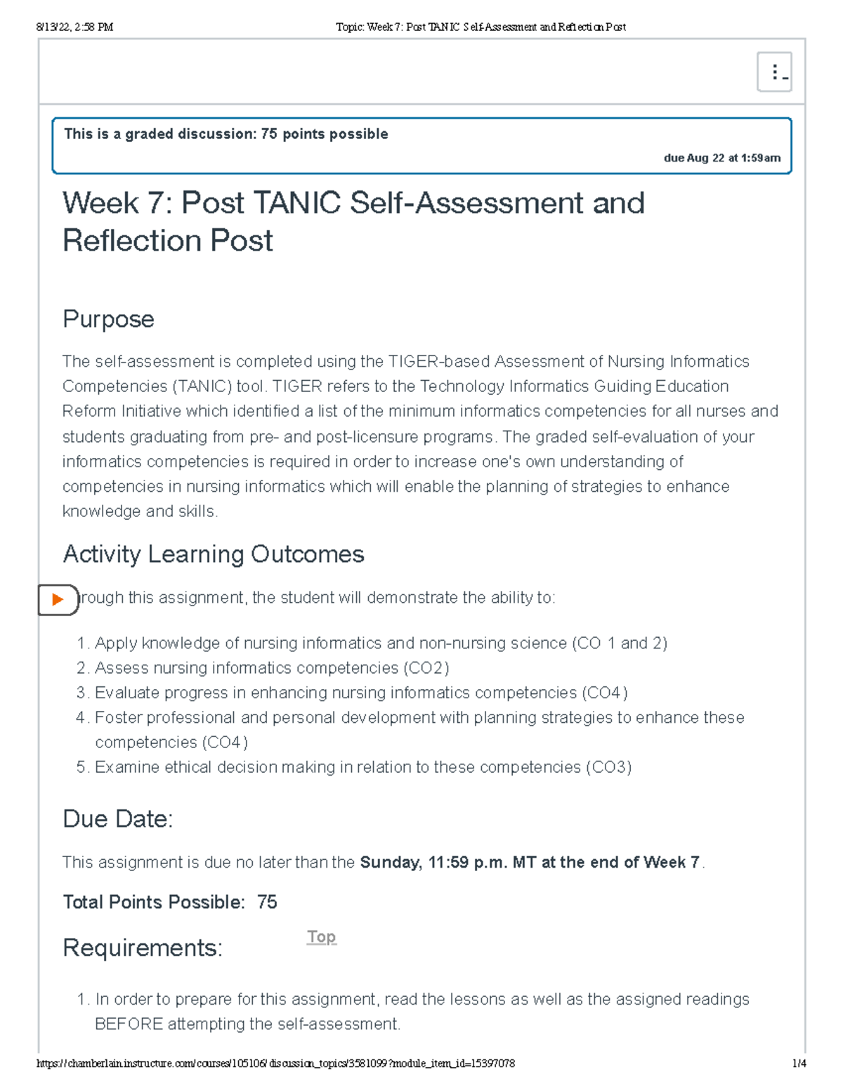 Topic Week 7 Post Tanic Self-Assessment and Reflection Post - û This is ...