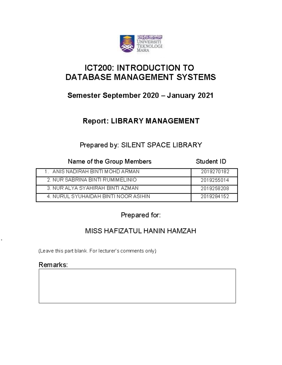 Report ICT200 - About Databases - ICT200: INTRODUCTION TO DATABASE MANAGEMENT SYSTEMS Semester ...