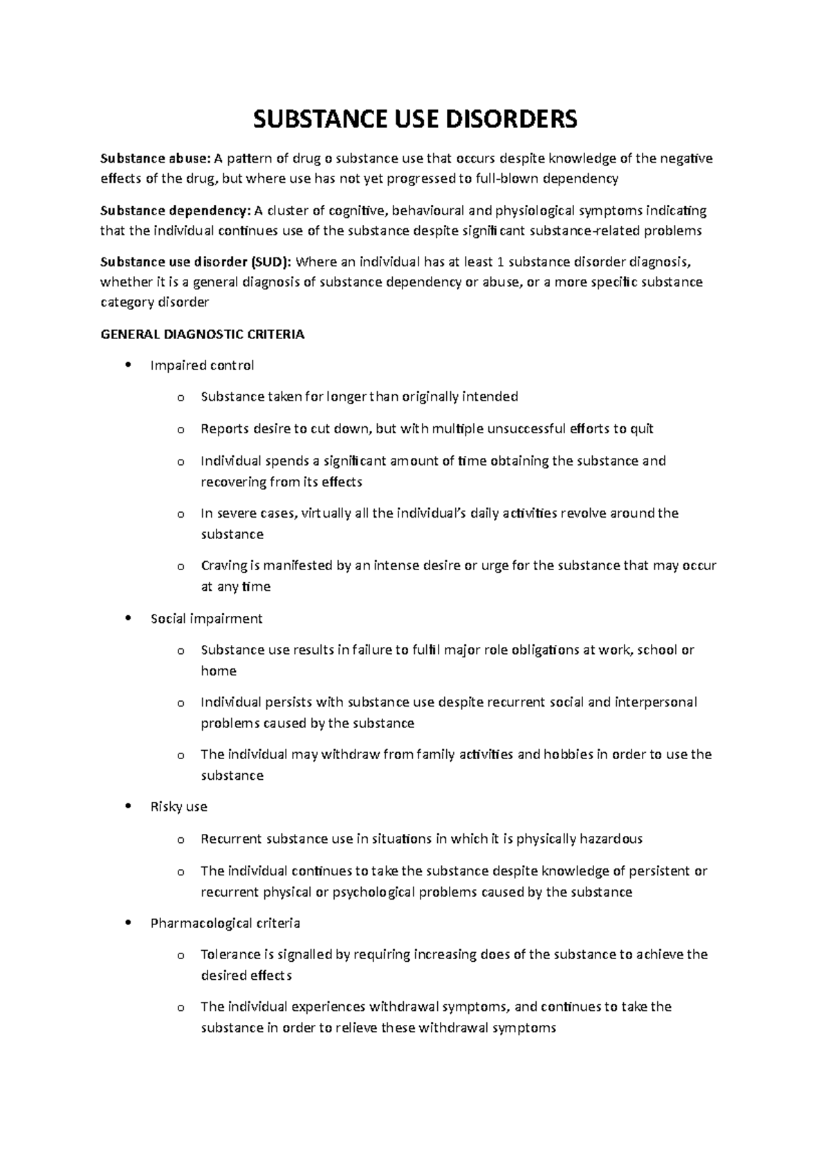 Substance Use Disorders - SUBSTANCE USE DISORDERS Substance abuse: A ...