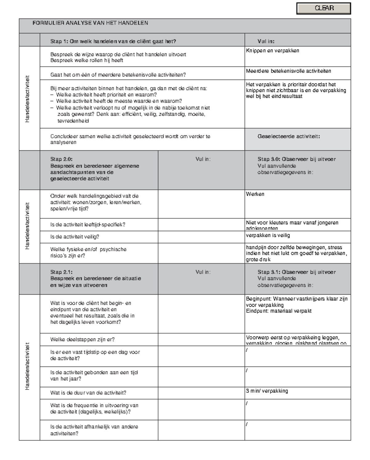 Formulier - Analyse van het handelen - FORMULIER ANALYSE VAN HET ...
