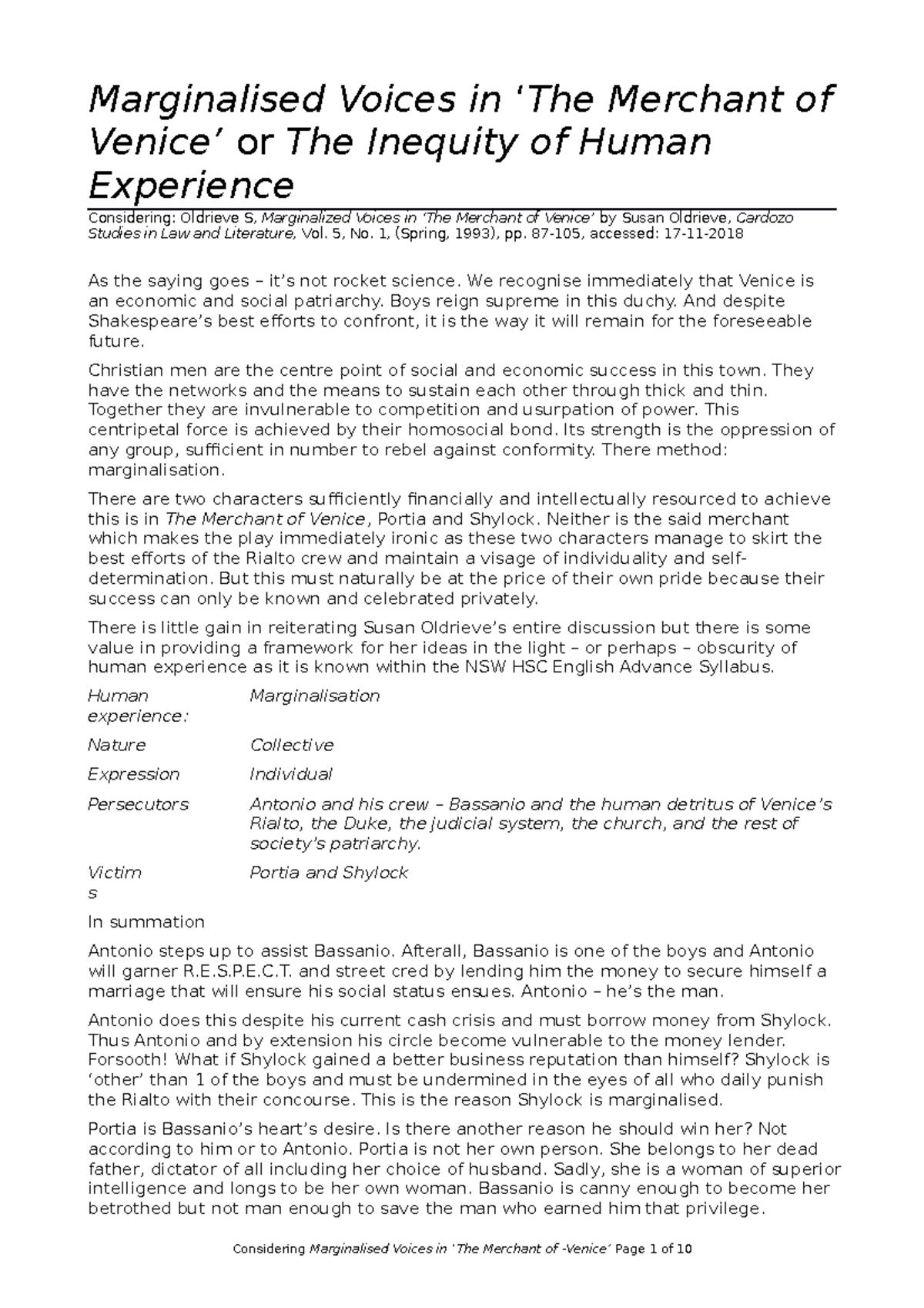 Marginalised Voices In The Merchant Of Venice - Marginalised Voices in ...
