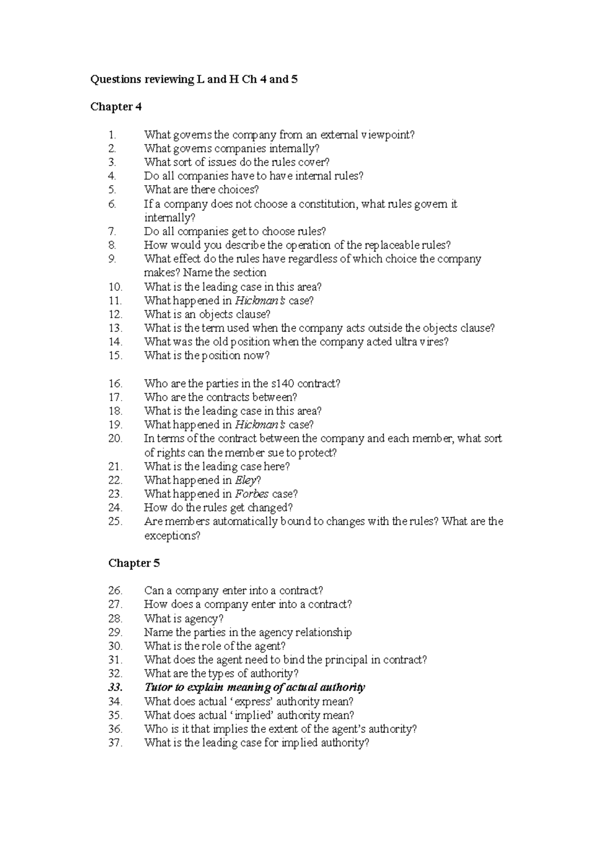 Questions Chapters 4 And 5 L And H Questions Reviewing L And H Ch 4