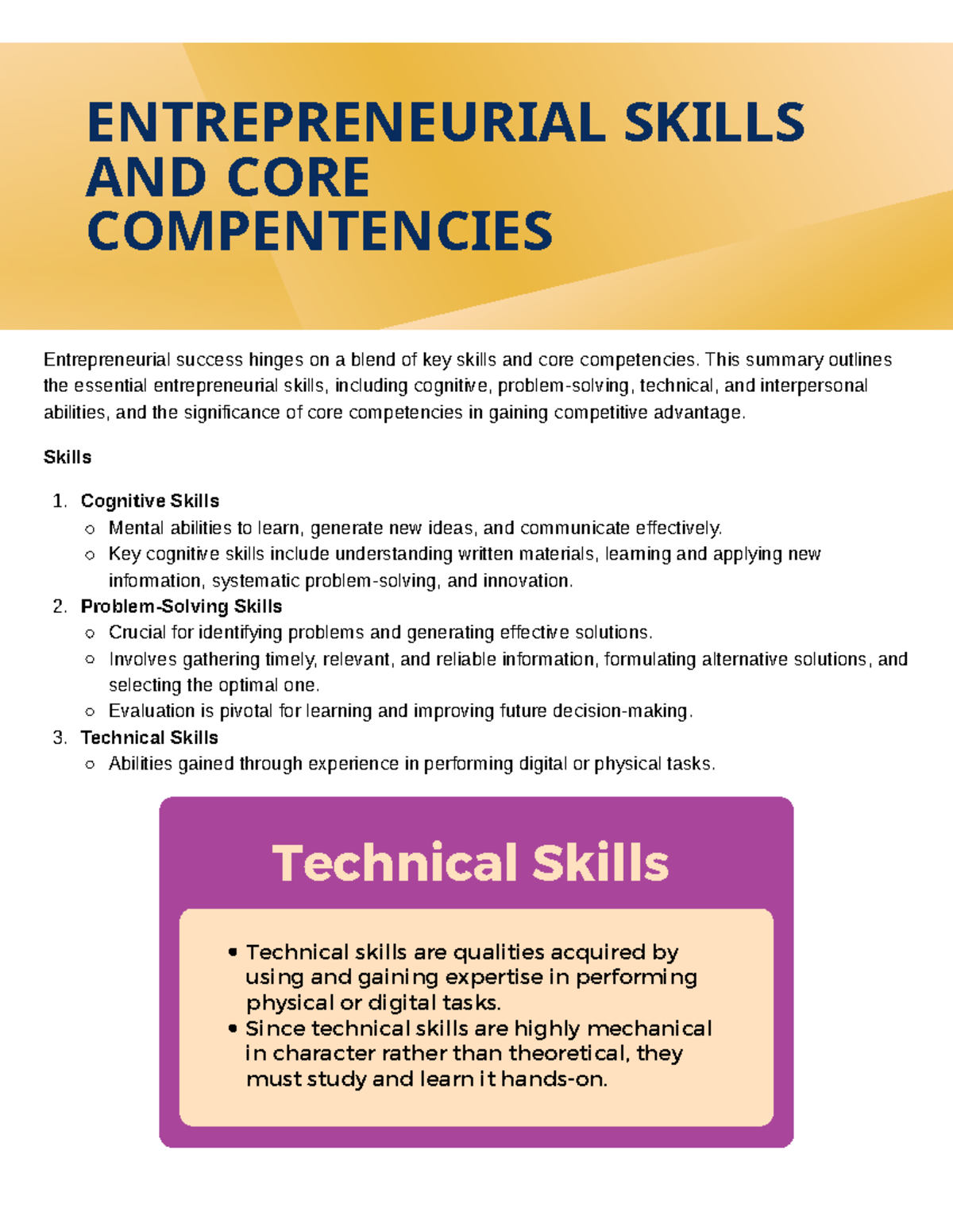 Handout - Entrepreneurial Skills and Core Competencies ...