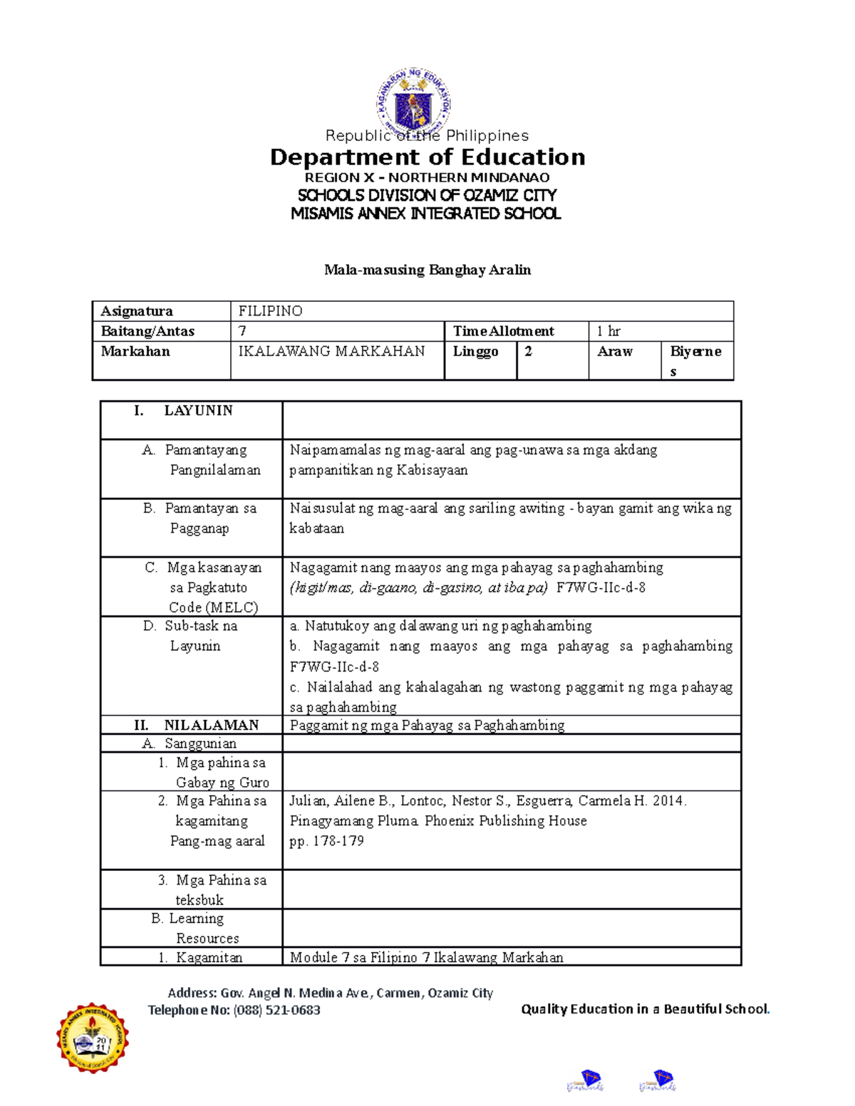 Lesson-PLAN - filipino - Quality Education in a Beautiful School ...