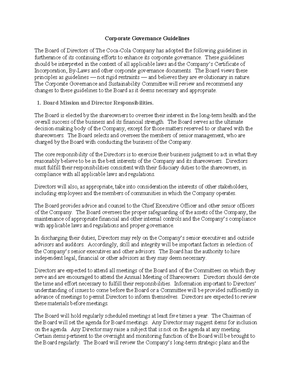 Corporate Governance Guidelines as of October 19, 2023 - Corporate ...