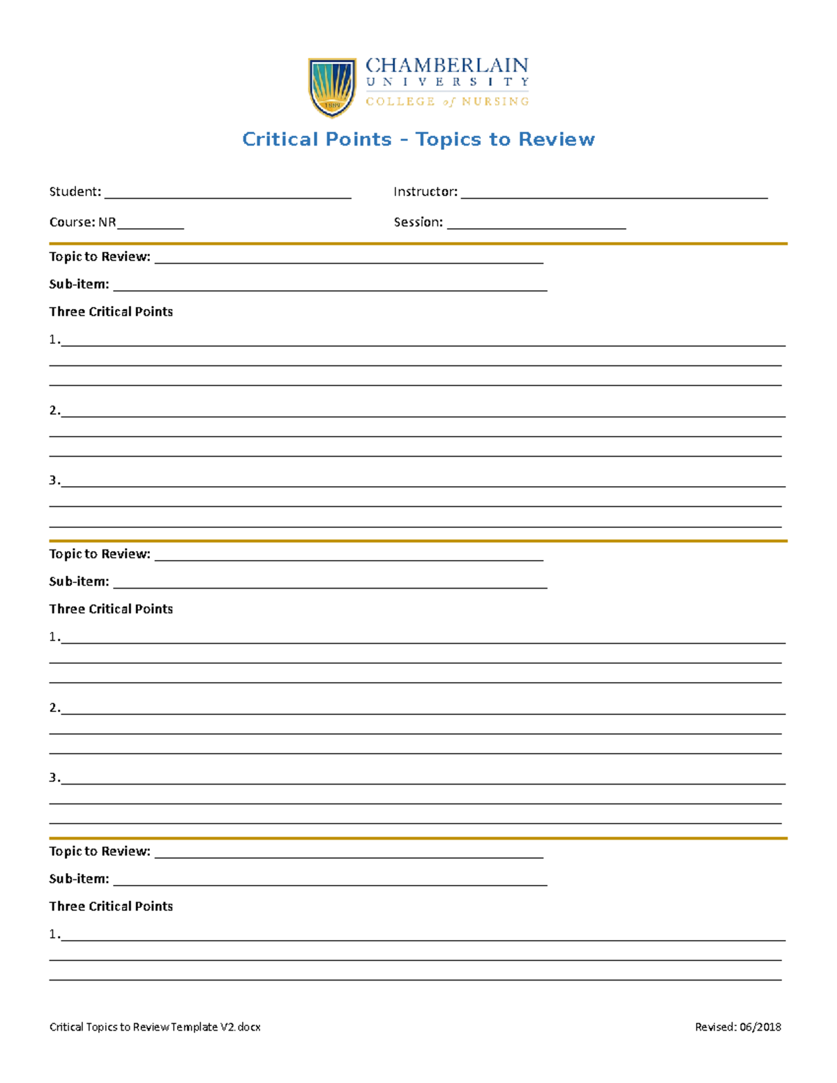 Critical Topics to Review Template V2 MAY21 - NR-325 - Chamberlain ...