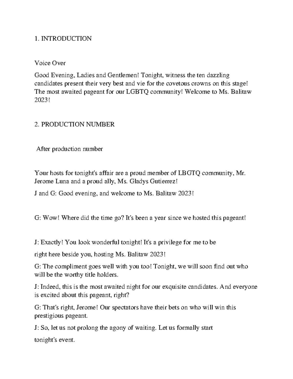 Script for Ms. Balitaw 2023 - 1. INTRODUCTION Voice Over Good Evening ...