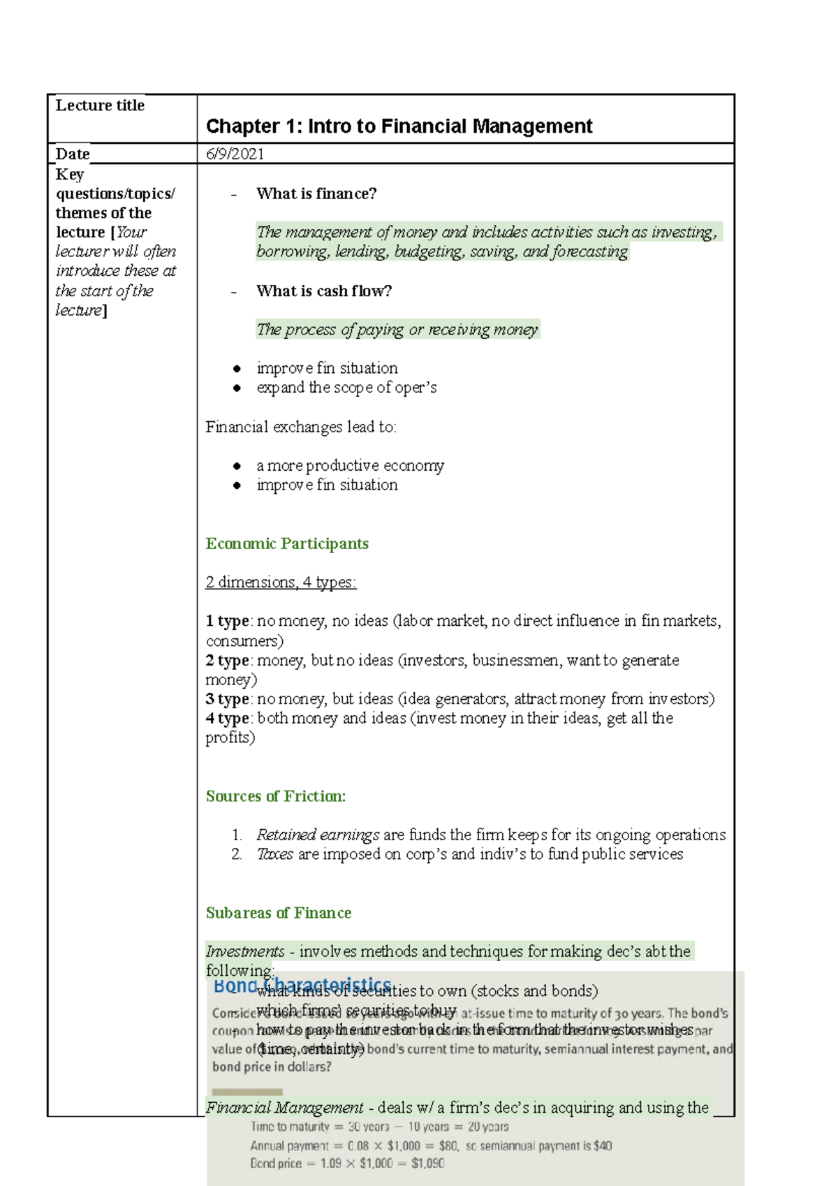 Finance Notes - Lecture title Chapter 1: Intro to Financial Management ...