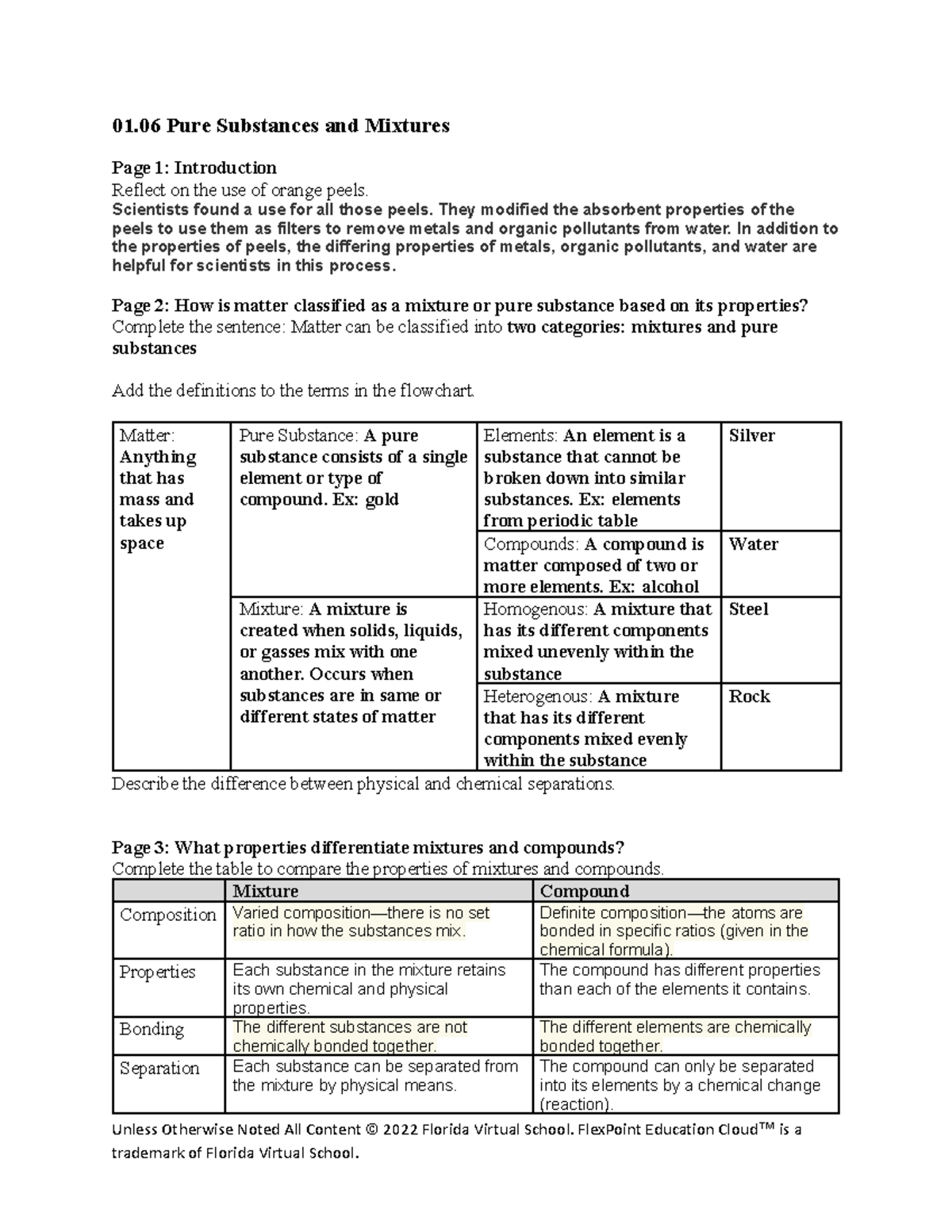 01 06 journal - Notes - 01 Pure Substances and Mixtures Page 1 ...